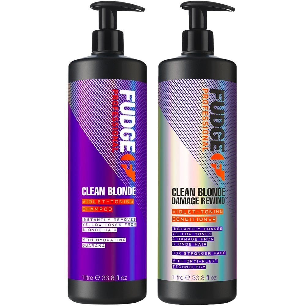 Fudge Professional Clean Blonde Violet Toning Shampoo & Damage Rewind ...