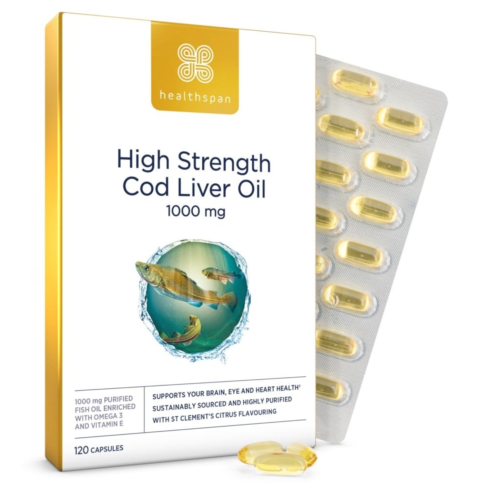 Healthspan High Strength Omega 3 Cod Liver Oil 1000mg 120 Capsules ...
