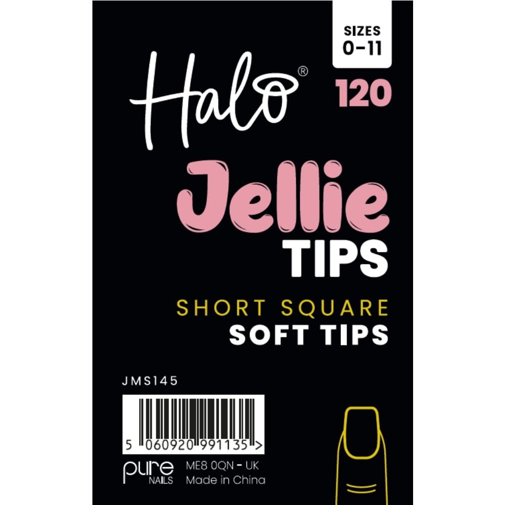 Halo Jellie Tips Soft Gel Short Square Nail Tips x120 Sizes 0-11 ...