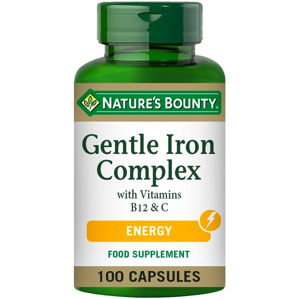 Nature's Bounty Gentle Iron Complex with Vitamins B12 & C 100 Capsules ...