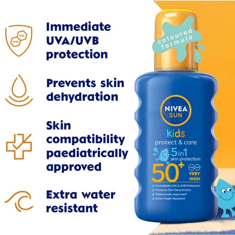 Nivea Sun Kids Protect & Care 5-In-1 Coloured Spray SPF50+ 200ml – Justmylook